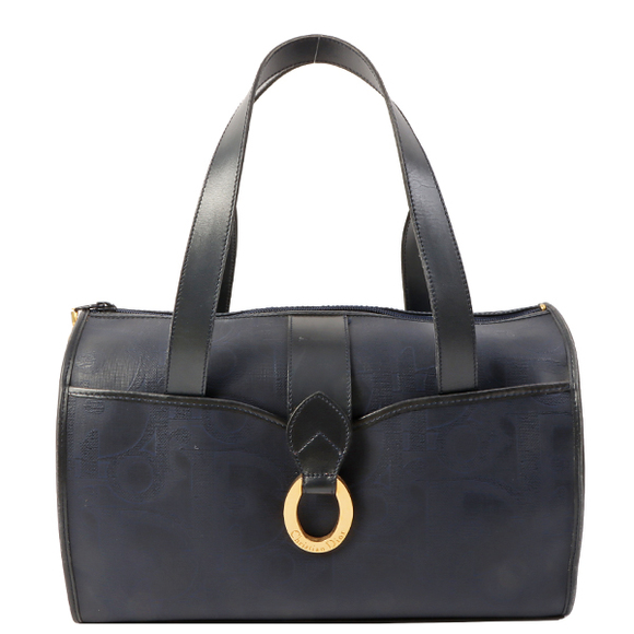 Dior | Bags | Dior Logo Pattern Oval Logo Plate Boston Bag Navy | Poshmark